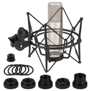 geekria for creators microphone shock mount compatible with rode nt-usb, nt1-a, nt2-a, nt1000, nt2000, procaster, k2, mic anti-vibration suspension adapter clamp mic holder clip (black/metal)