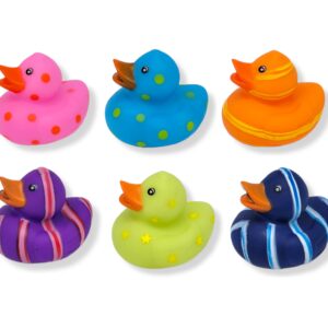 Cool Rubber Ducks (2") Standard Size. (12 Pack) Cute Duck Bath Tub Pool Toys. (Multi-Color Pattern Rubber Squicky Duckies)