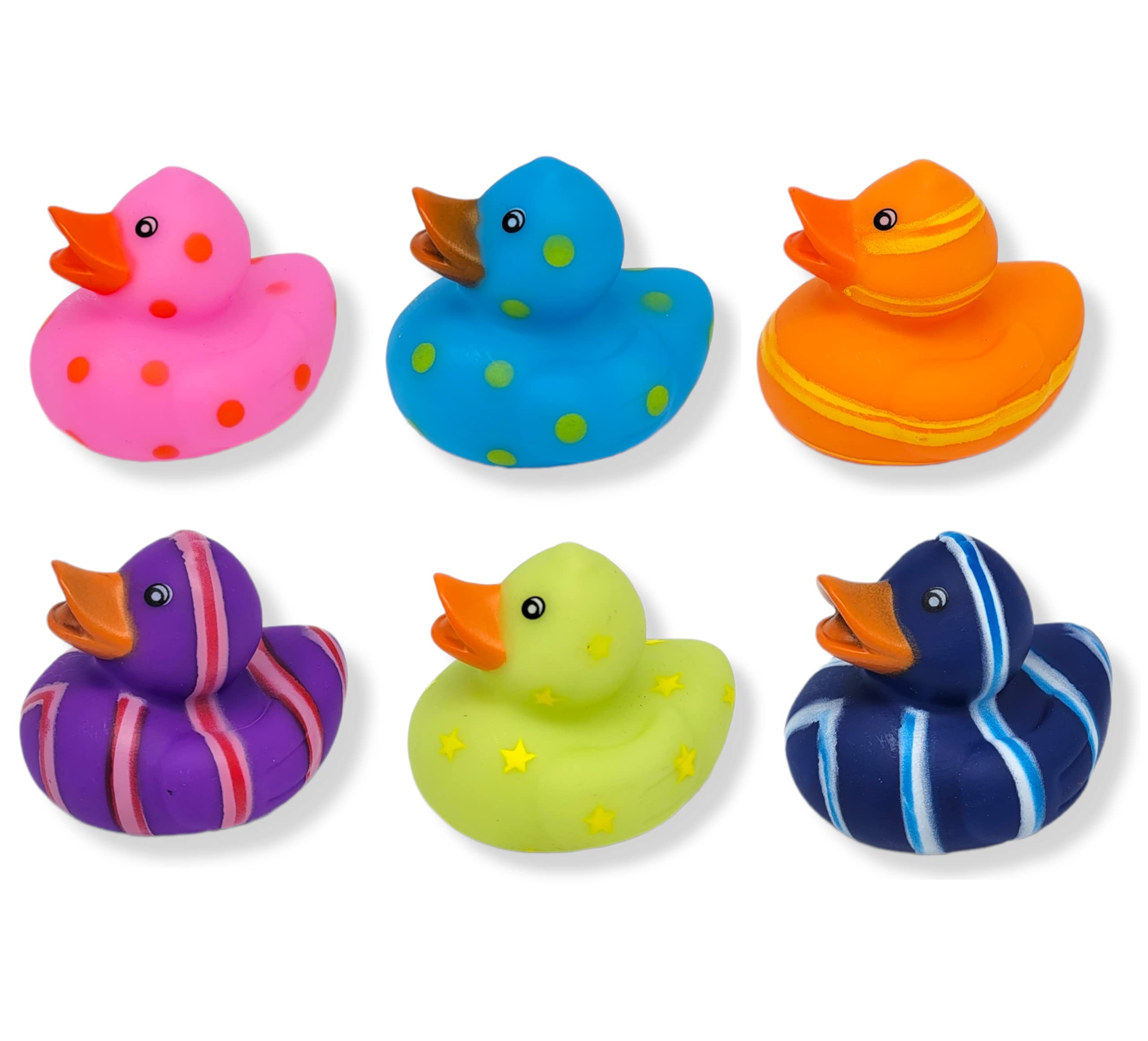 Cool Rubber Ducks (2") Standard Size. (12 Pack) Cute Duck Bath Tub Pool Toys. (Multi-Color Pattern Rubber Squicky Duckies)