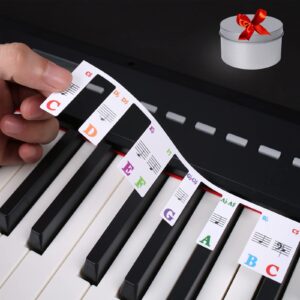 piano keyboard stickers for beginners,61 key full-size kids keyboard piano notes stickers,color letter piano key stickers removable,piano key labels overlay rake,learn piano guide marker accessories