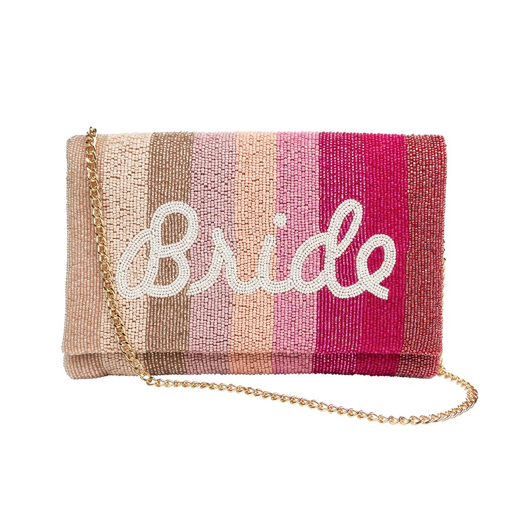 Pretty Robes BRIDE Clutch Purse for Wedding Day & Bachelorette Party,Bridal Purse, Gift for Bride To Be (Pink Rainbow)