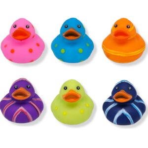 Cool Rubber Ducks (2") Standard Size. (12 Pack) Cute Duck Bath Tub Pool Toys. (Multi-Color Pattern Rubber Squicky Duckies)