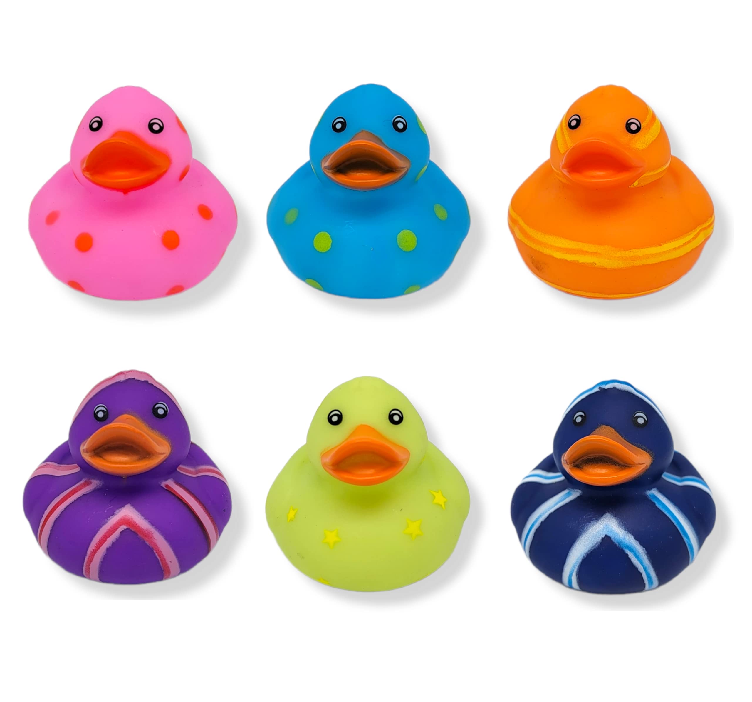 Cool Rubber Ducks (2") Standard Size. (12 Pack) Cute Duck Bath Tub Pool Toys. (Multi-Color Pattern Rubber Squicky Duckies)