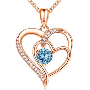 heart necklace for women, 18k gold over 925 sterling silver necklace for women with a gemstone birthstone, sterling silver, cubic zirconia