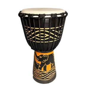 sipsoce djembe drum 8'' hand drum musical instrument african drumk, bongo (black elephant)