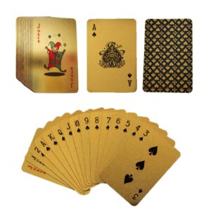 vovcig mini playing cards, 2 deck cool gold poker cards miniature card set waterproof foil poker cards game poker traveling decks cards for teens adults(gold)