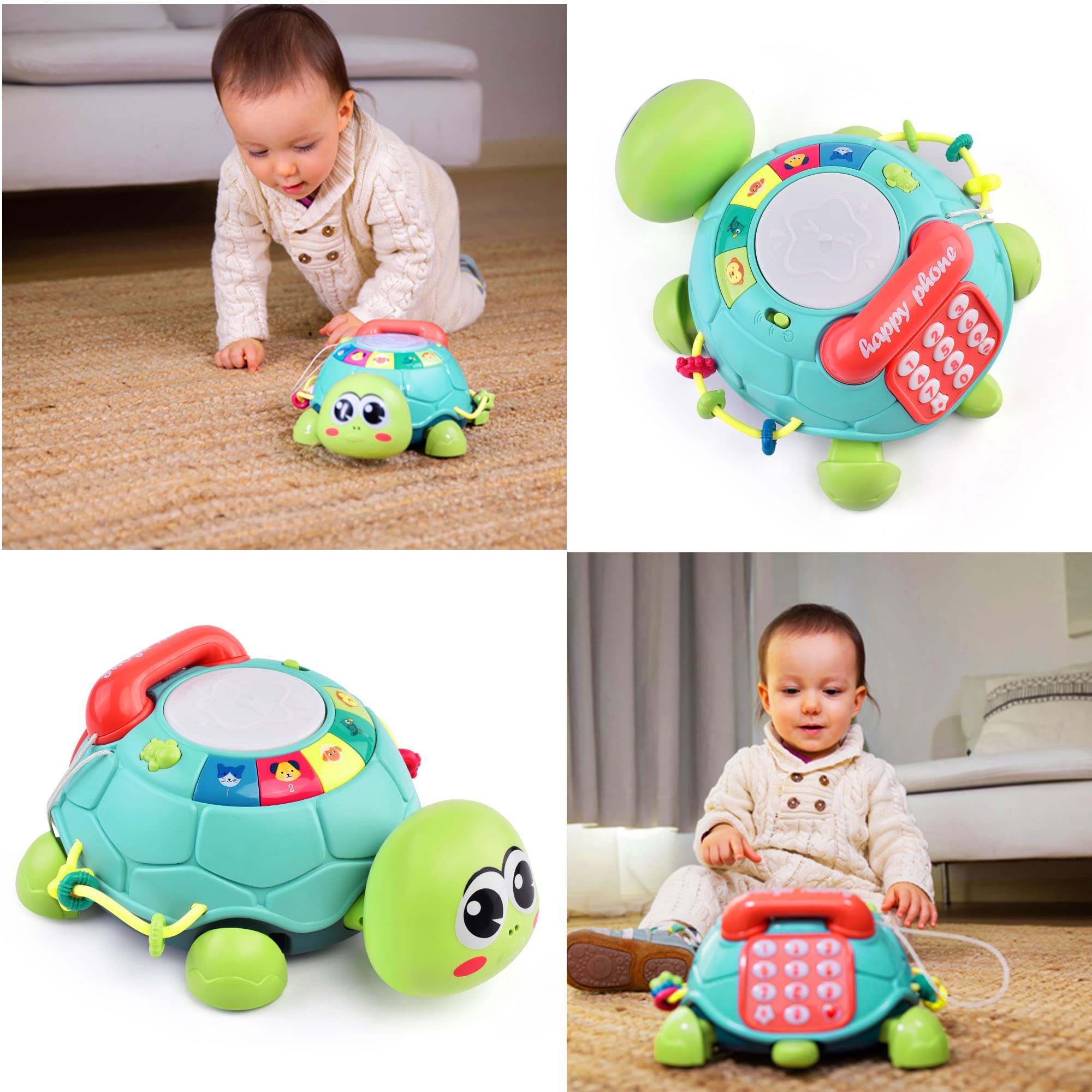 Boxgear Musical Turtle Toy - Baby Crawling Toys for Babies 18+ Months - Learning with Sound, Music, Lights, Phone, Letters, Numbers - for Motor Skills, Cognitive Development, Hand-Eye Coordination