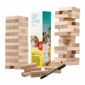 betterline wooden tower stacking blocks game - 48 pieces - tumbling tower toy for kids & adults - classic family game