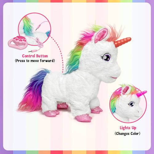 YH YUHUNG Walking Unicorn Toy with Remote Control Leash, Light-Up Horn, Electronic Pets Unicorn, Walking Pony Toys Horse, Unicorn Toys for Girls Age 4-6