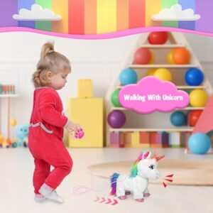 YH YUHUNG Walking Unicorn Toy with Remote Control Leash, Light-Up Horn, Electronic Pets Unicorn, Walking Pony Toys Horse, Unicorn Toys for Girls Age 4-6