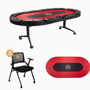 triton premium poker table for 10 players with 10 chairs and additional mat - foldable and long-lasting poker table and chairs, luxurious vegas style casino experience at home