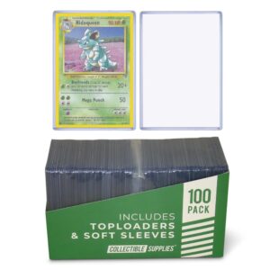 collectible supplies top loaders for cards | 3x4 inch card protectors for collective trading| protective sports card holder | standard size | penny soft sleeves (100 toploaders + 100 penny sleeves)