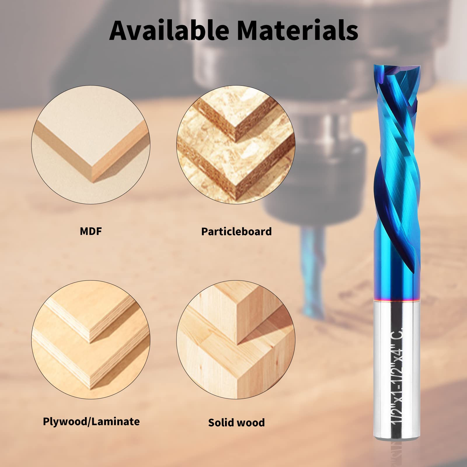 EANOSIC Spiral Router Bits Up Down Compression Bit 1/2 inch Cutting Diameter with Nano Blue Coated, 1/2 inch Shank Solid Carbide CNC End Mill for Wood Carving Engraver Milling Cutters (Extra Long 4”)