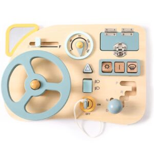 teuvo montessori toy steering wheel wooden busy board wooden sensory toys for toddlers, dashboard board 3 preschool learning activities for fine motor skills travel, gifts for kids aged 3 4 5 6 7