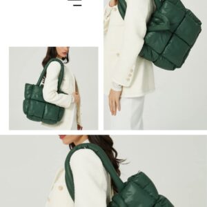 Puffer Tote Bag Quilted Tote Bag for Women Down Fall Winter Handbag Puff Bag Aesthetic Shoulder Bag Stuffing Pillow Bag (White)