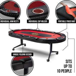 Triton Premium Poker Table for 10 Players with 10 Chairs and Additional Mat - Foldable and Long-Lasting Poker Table and Chairs, Luxurious Vegas Style Casino Experience at Home