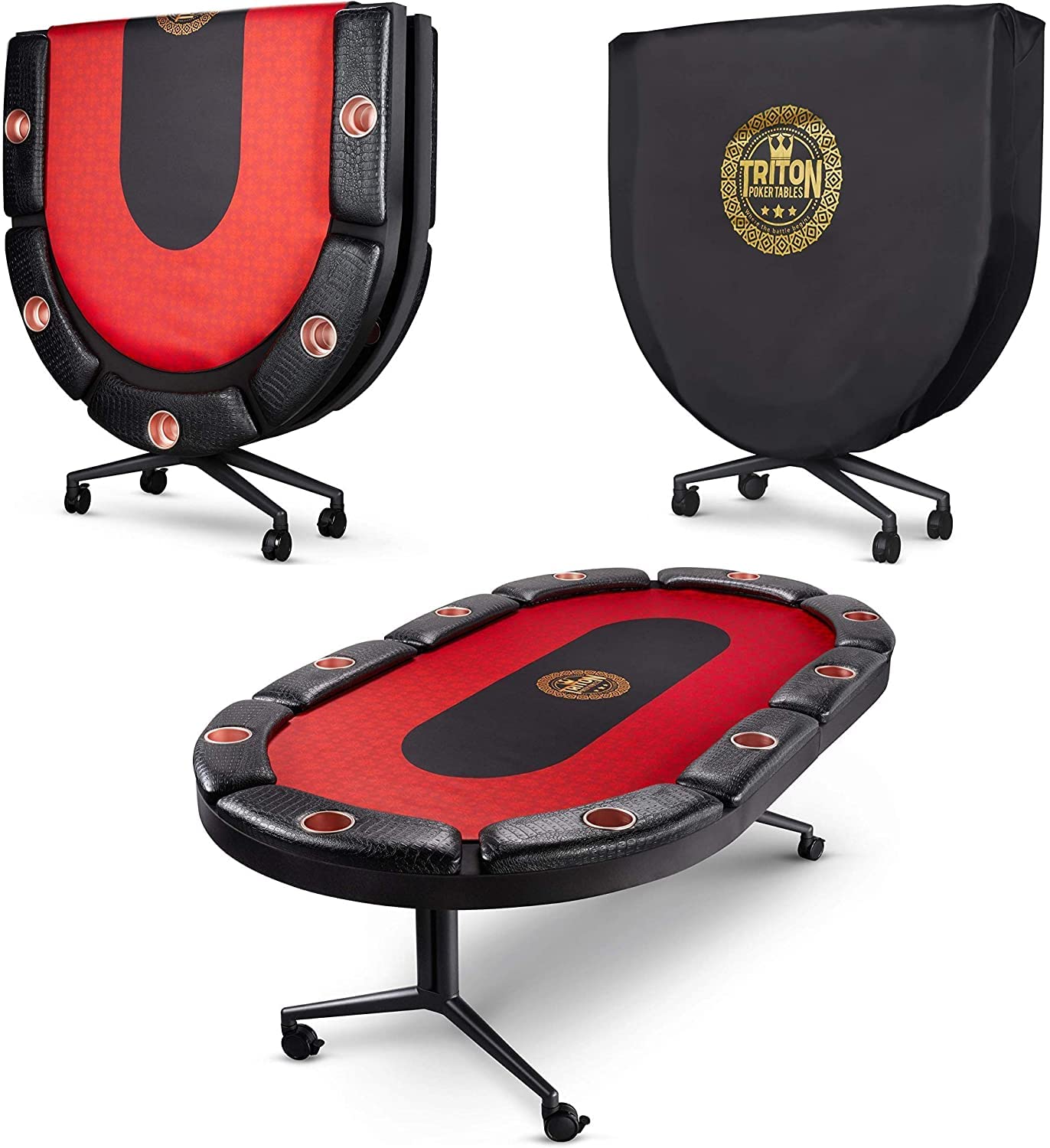 Triton Premium Poker Table for 10 Players with 10 Chairs and Additional Mat - Foldable and Long-Lasting Poker Table and Chairs, Luxurious Vegas Style Casino Experience at Home