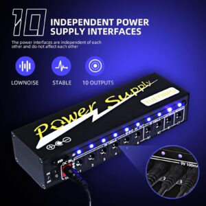 Yueyinpu Power Supply for Guitar Effect Pedals 10 Isolated DC Output 9V/12V/18V for Effect Pedal with Separate Short-Circuit Protection