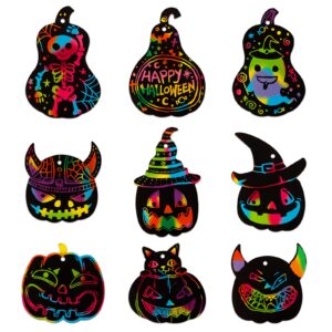 facraft halloween scratch art for kids 24pcs pumpkins cat witch ghost rainbow scratch art paper diy scratch art crafts for classroom family halloween thanksgiving fall party games favors