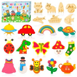 mgparty 36pcs diy wooden magnets painting craft kit, wooden art craft bulk toys for kids age 3,4,5,6,7,8-12, party favors decorate your own painting birthday gifts for boys girls