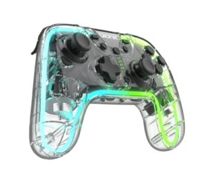 bionik neo glow nintendo switch wireless controller: rgb game controller with motion, 900 mah rechargeable battery, turbo mode/gyroscope/transparent shell/pc/android