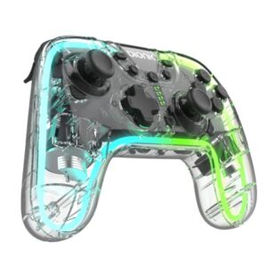 Bionik Neo Glow Nintendo Switch Wireless Controller: RGB Game Controller with Motion, 900 mAh Rechargeable Battery, Turbo Mode/Gyroscope/Transparent Shell/PC/Android