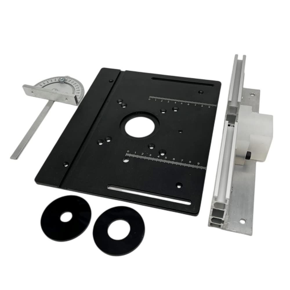 Aluminium Router Table Insert Plate - Woodworking Bench Bakelite Milled Table Top with Sliding Track Fence and Miter Gauge (Aluminum Fence Silvery Gauge)