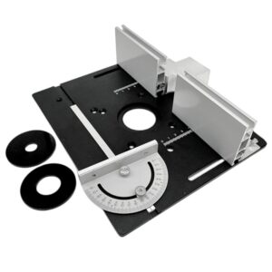 Aluminium Router Table Insert Plate - Woodworking Bench Bakelite Milled Table Top with Sliding Track Fence and Miter Gauge (Aluminum Fence Silvery Gauge)