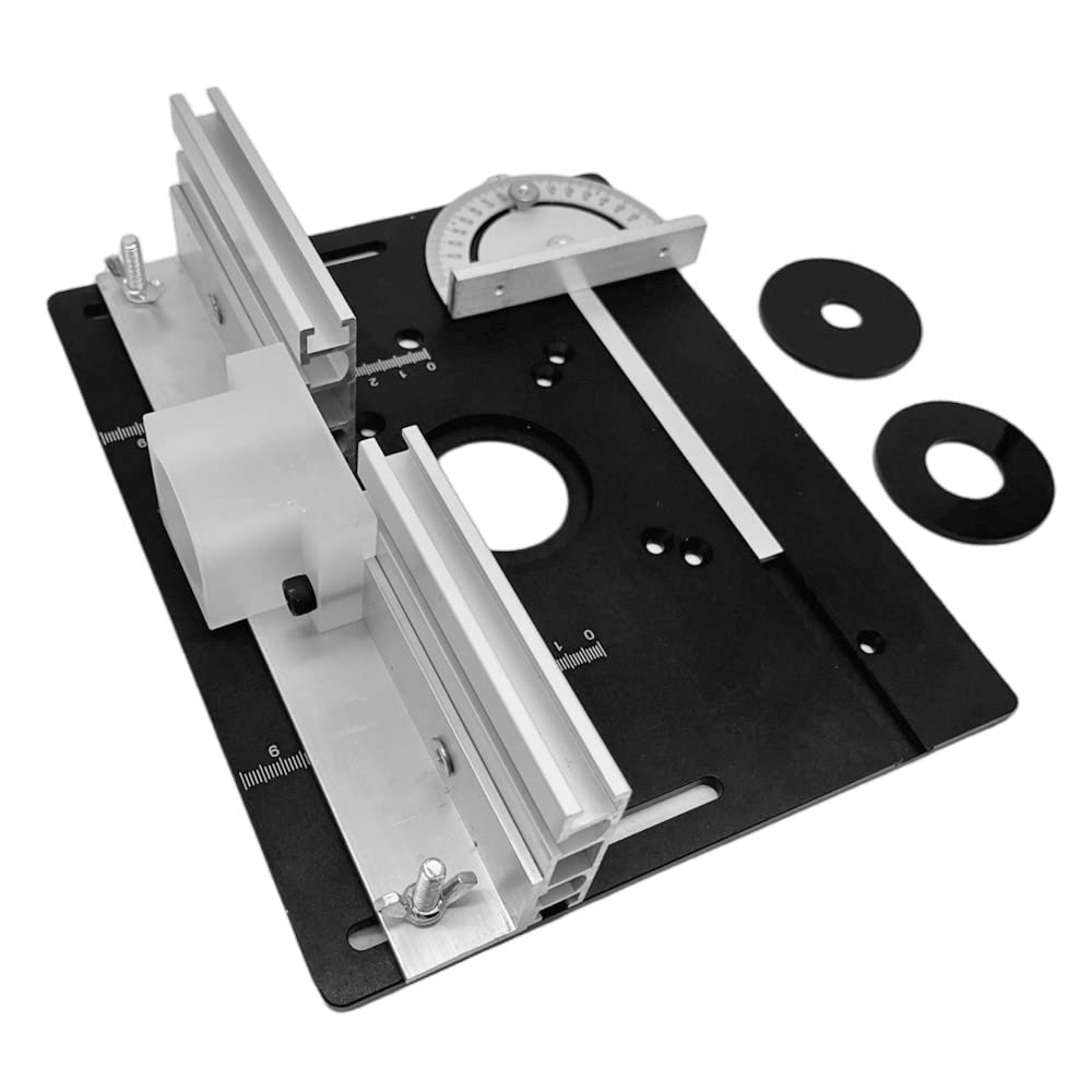 Aluminium Router Table Insert Plate - Woodworking Bench Bakelite Milled Table Top with Sliding Track Fence and Miter Gauge (Aluminum Fence Silvery Gauge)