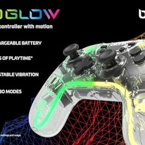 Bionik Neo Glow Nintendo Switch Wireless Controller: RGB Game Controller with Motion, 900 mAh Rechargeable Battery, Turbo Mode/Gyroscope/Transparent Shell/PC/Android