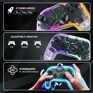 Bionik Neo Glow Nintendo Switch Wireless Controller: RGB Game Controller with Motion, 900 mAh Rechargeable Battery, Turbo Mode/Gyroscope/Transparent Shell/PC/Android