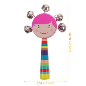 SUPVOX 2pcs Wood Jingle Rattle Bell Handheld Hand Jingle Bell Children Rattle Toys Baby Grip Training Toy Cartoon Shaking Rattle for Baby Nursing Supplies