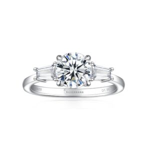 silvernana 3 stones moissanite promise rings for women sterling silver 1.2ct round trapezoid cut moissanite engagement wedding ring size 7