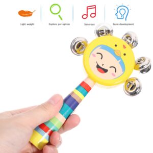 SUPVOX 2pcs Wood Jingle Rattle Bell Handheld Hand Jingle Bell Children Rattle Toys Baby Grip Training Toy Cartoon Shaking Rattle for Baby Nursing Supplies