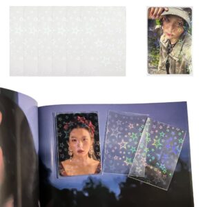 baskiss 100 packs laser star photocard sleeves kpop 200 microns ultra thick sleeves idol photo cards protector trading cards shield cover (new star-shape laser, unsealable)