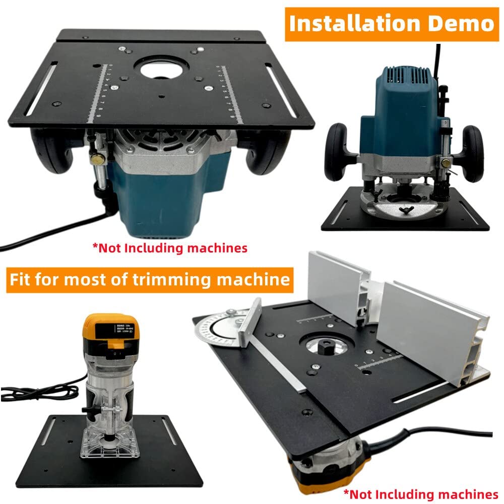 Aluminium Router Table Insert Plate - Woodworking Bench Bakelite Milled Table Top with Sliding Track Fence and Miter Gauge (Aluminum Fence Silvery Gauge)