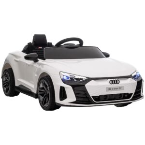 aosom kids ride on car, 12v licensed audi rs e-tron gt 3.1 mph electric car for kids, ride-on toy for boys and girls with remote control, 4 wheels with suspension, horn, music, lights, white