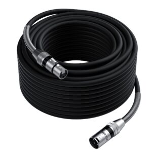 xlr to xlr cable 100 feet, premium xlr microphone cable, long heavy duty 22awg ofc xlr male to female cord, 3-pin shielded mic speaker cable, zinc alloy connectors, metal spring sr, black