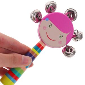 SUPVOX 2pcs Wood Jingle Rattle Bell Handheld Hand Jingle Bell Children Rattle Toys Baby Grip Training Toy Cartoon Shaking Rattle for Baby Nursing Supplies