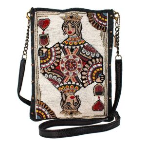 mary frances queen of wine beaded playing card crossbody handbag, multi