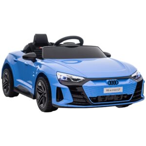 aosom kids ride on car, 12v licensed audi rs e-tron gt 3.1 mph electric car for kids, ride-on toy for boys and girls with remote control, 4 wheels with suspension, horn, music, lights, blue