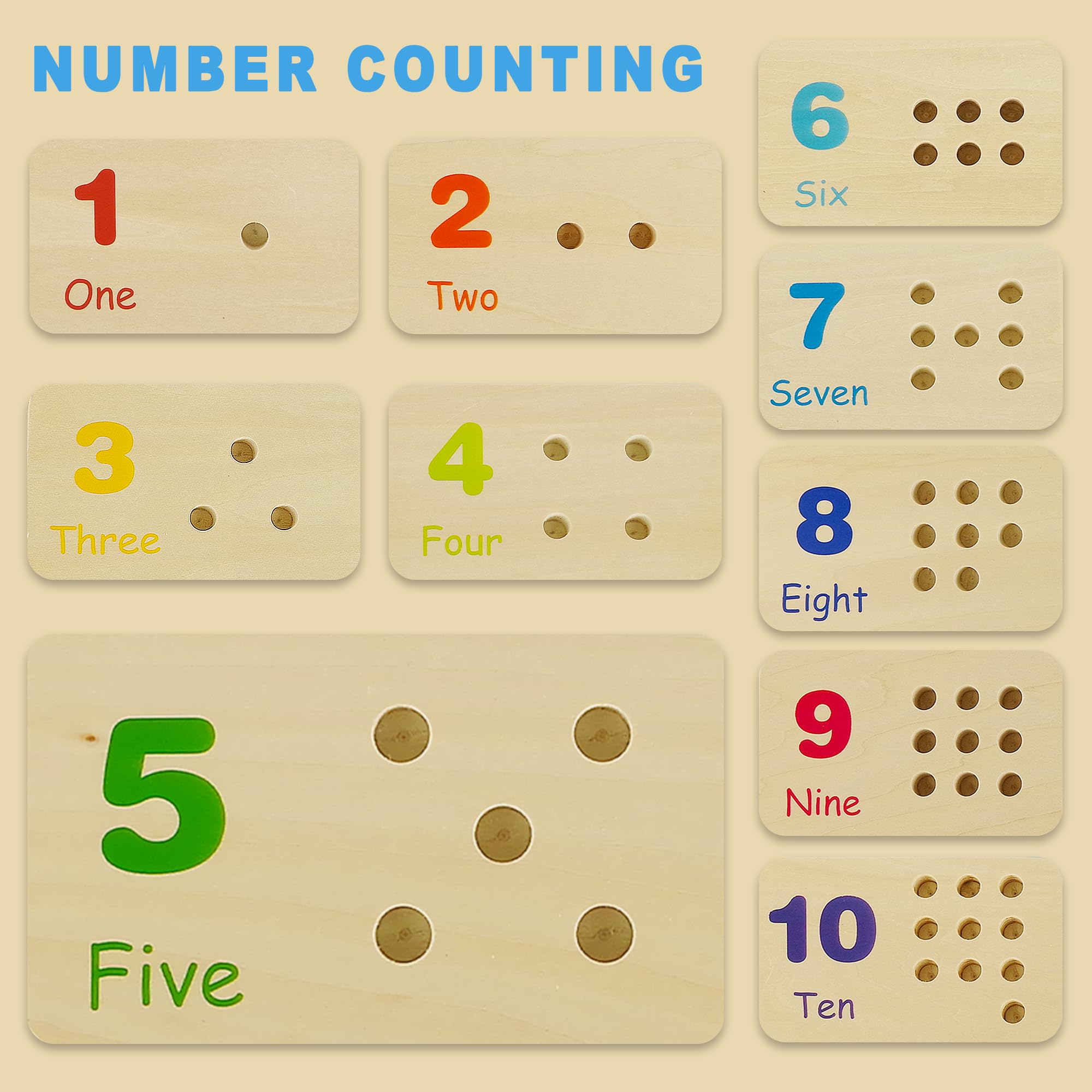 Wooden Number Counting Peg Board, Montessori Kids Math counters, Montessori Counting Toys for 3 4 5 Years Old Kids, Toddler Preschool Learning Toys, Kindergarten Homeschool Autism Learning Materials