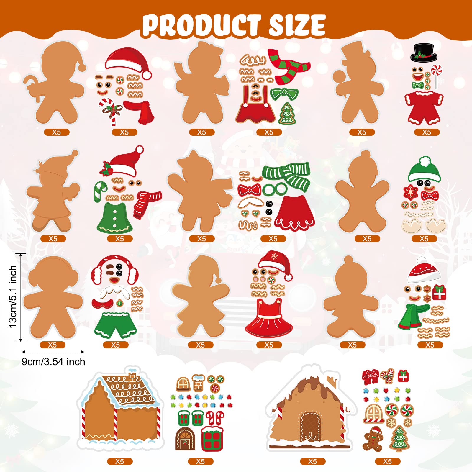 55 Pieces Christmas Crafts Kits for Kids Christmas Arts and Crafts DIY Christmas Gingerbread Ornaments Kit Make Your Own Christmas Gingerbread Man Craft Projects for Kids Ages 3 4 5 6 8 10