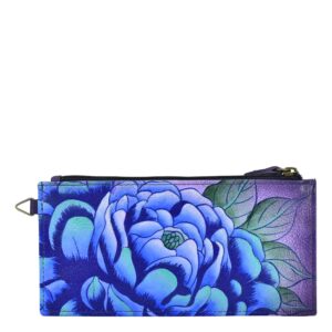 anna by anuschka women's hand painted genuine leather organizer wallet - precious peony eggplant