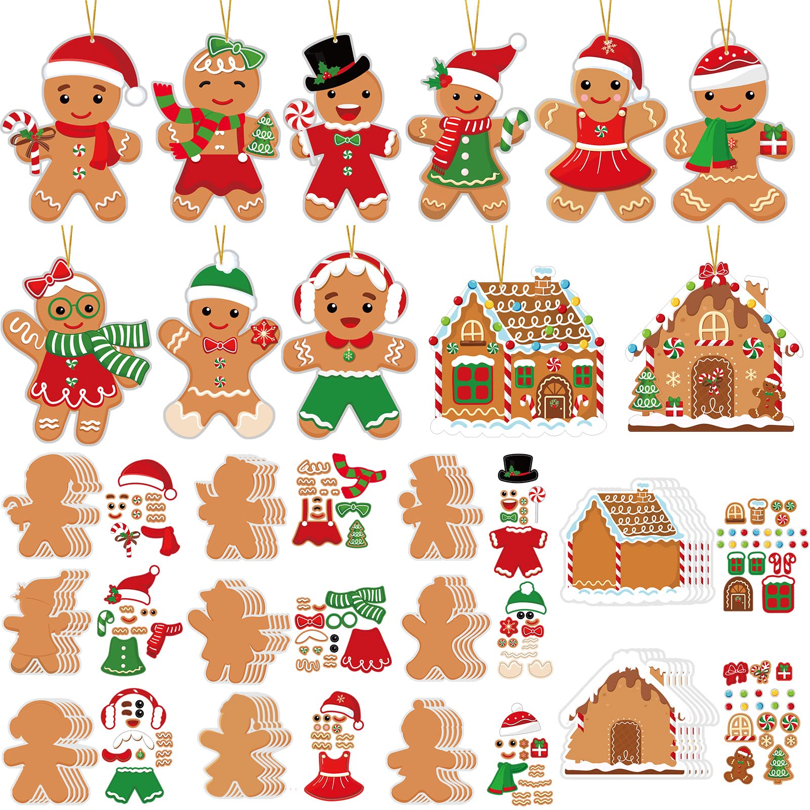 55 Pieces Christmas Crafts Kits for Kids Christmas Arts and Crafts DIY Christmas Gingerbread Ornaments Kit Make Your Own Christmas Gingerbread Man Craft Projects for Kids Ages 3 4 5 6 8 10