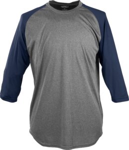 rawlings mens 3/4 sleeve shirt, graphite/navy, large us