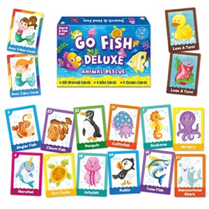 go fish deluxe animal rescue! family card game for girls, boys & parents, strategic animal matching game, play, laugh & learn together, ages 5 & up! fun at home, school travel search & find game play!