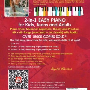 2-in-1 Easy Piano for Kids, Teens and Adults: Piano Sheet Music for Beginners. Theory and Practice. 60 + 60 Songs (one hand + two hands) with Audio