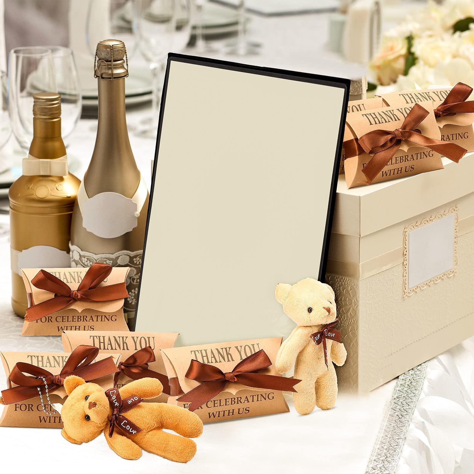 40 Sets Mini Bear Toy and Small Gift Boxes, with 40 Tiny Bear 40 Pillow Box with Ribbon Mini Bear Stuffed Animal Mini Stuffed Bears Small Favor Boxes for Wedding Birthday(Multi Colors)