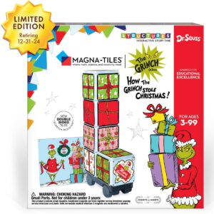 createon magna-tiles limited edition how the grinch stole christmas magna-tiles structure set, magnetic building tiles making learning fun and hands-on, educational toy for kids ages 3 years +